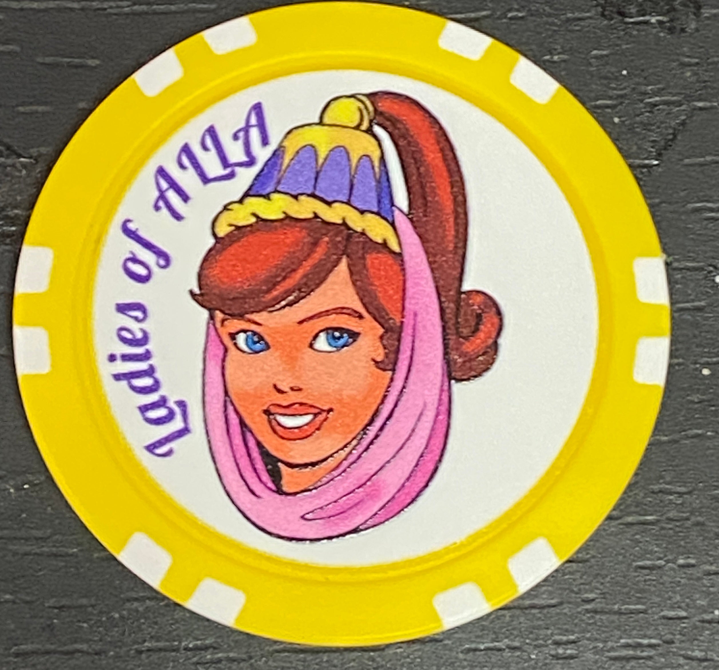 ALLA 2025 Ladies of ALLA White on Yellow Poker Chip New Orleans Mardi ...